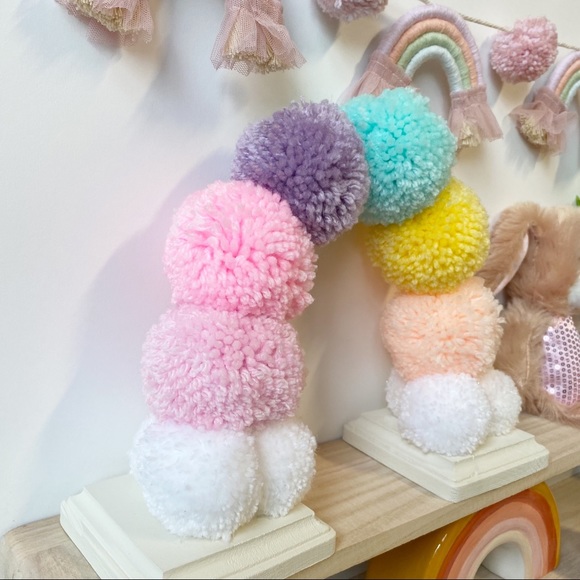 Handmade | Party Supplies | Rainbow Pom Pom Table Centerpiece Kids ...